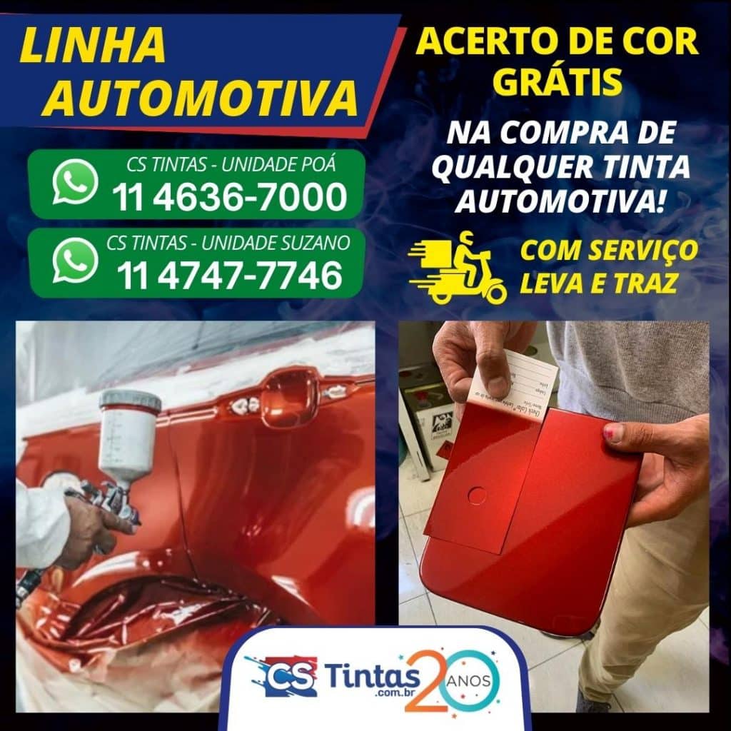 na compra de qualquer tinta automotiva na CS TINTAS, o acerto ou ajuste ...